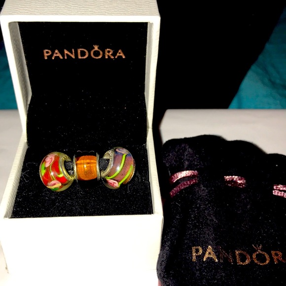 Pandora | Jewelry | Set Of 3 Pandora Charmswith Velvet Pandora Pouch ...